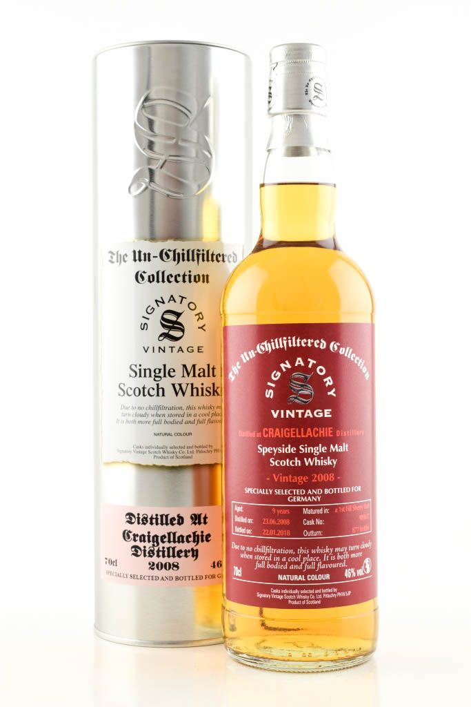 Craigellachie 9 Year Old 2008/2018 1st-fill Sherry Butt # 900 617 Un-chillfiltered Signatory 46% ...